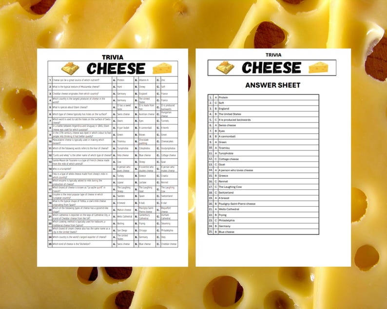 Cheese Trivia Quiz: 25 Questions, Wine Party Game (printable PDF) - Etsy