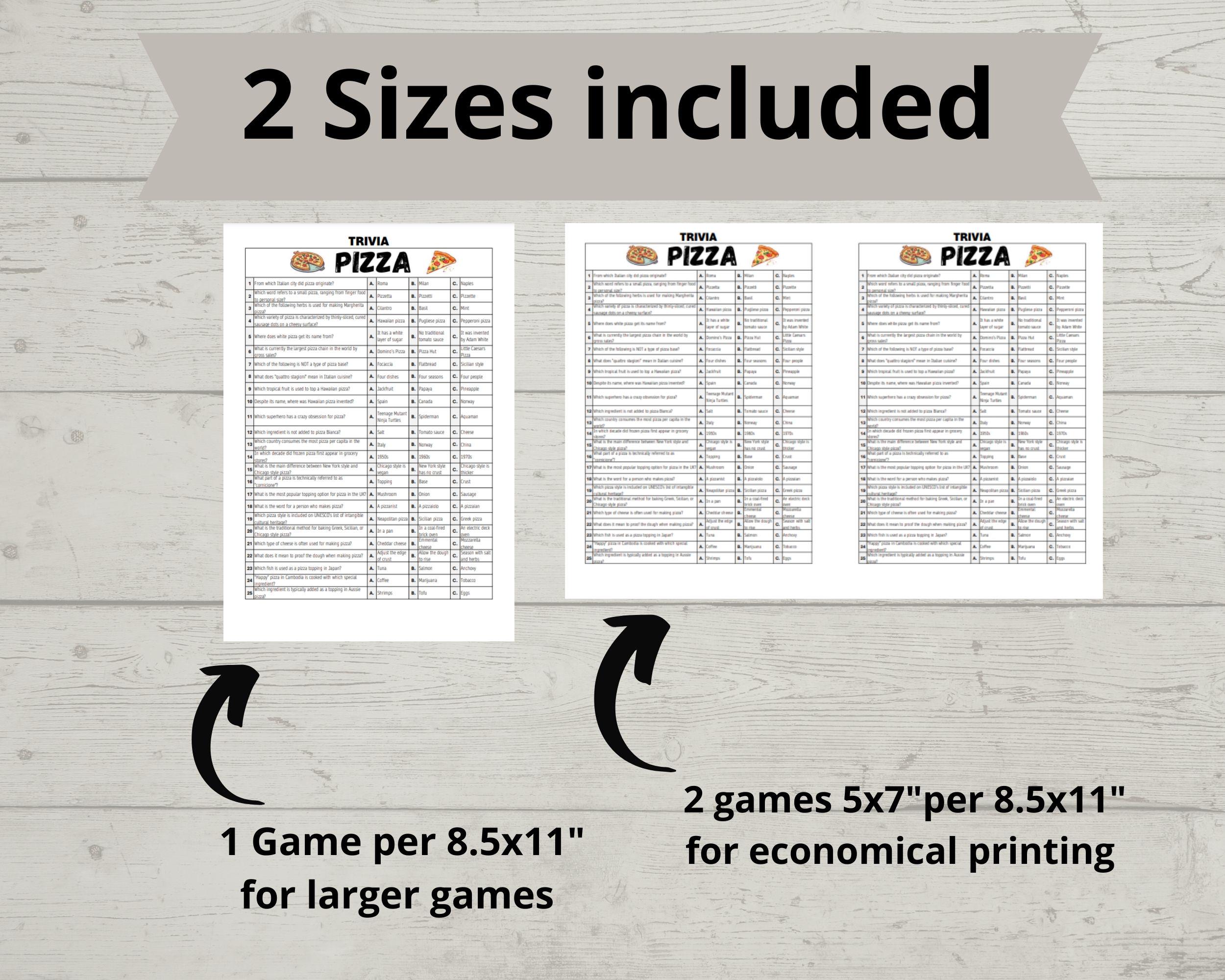 Pizza Trivia Quiz: Fun Printable Game Night (PDF Download) - Etsy