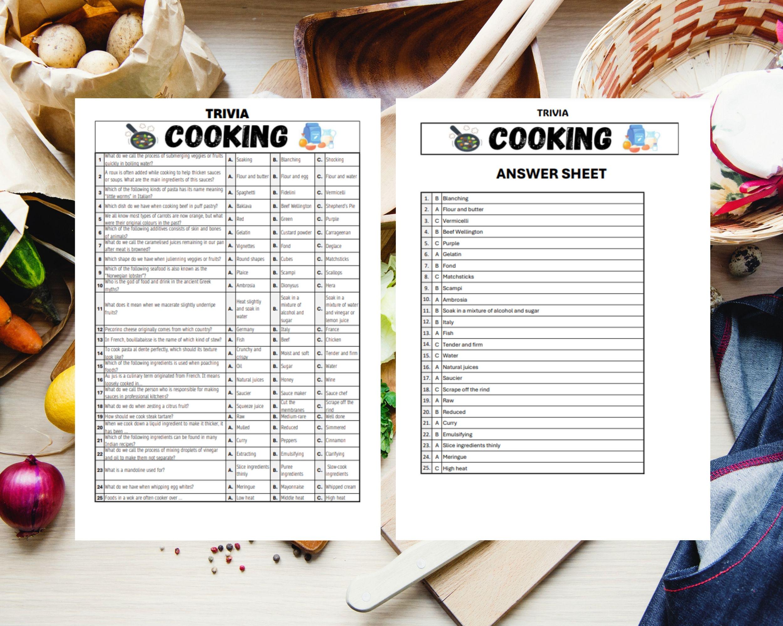 Cooking Trivia, Culinary Trivia, Cooking Trivia Game, Teacher Resources ...