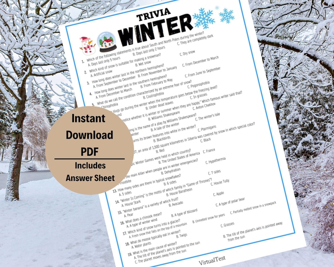 Winter Trivia Printable Game, Fun Family Activity & Holiday ...