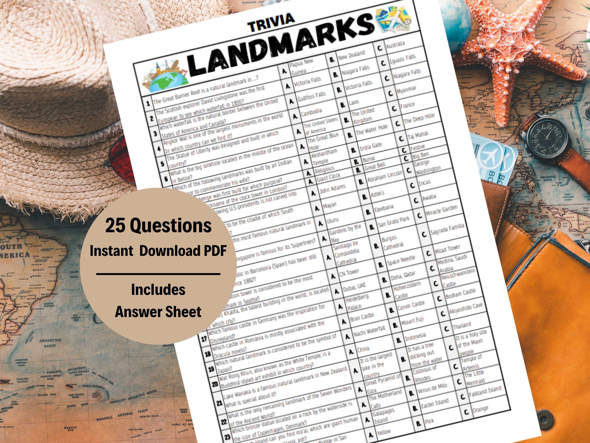 Landmarks Trivia Game for Adults & Kids | Fun Travel Quiz, Family Game ...