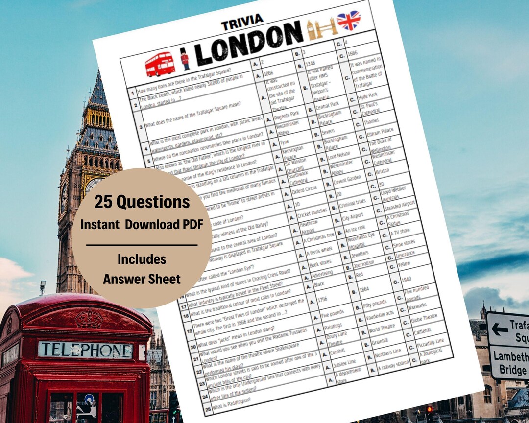 London Trivia Game: 25 Questions, Landmarks & History (PDF Download) - Etsy