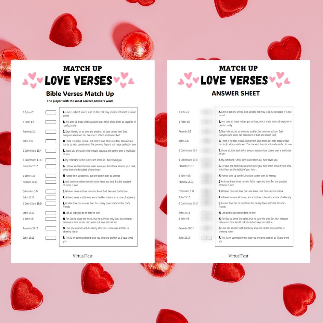 Love Bible Verse Match up Game Printable | Bible Verses Match up |love ...