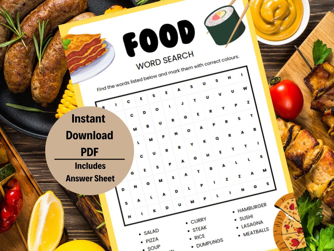 Easy Food Word Search Puzzle Game (printable PDF) - Etsy