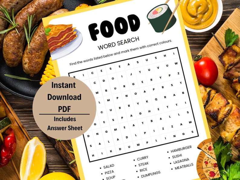 Easy Food Word Search Printable | Word Search Puzzle | Words Search ...
