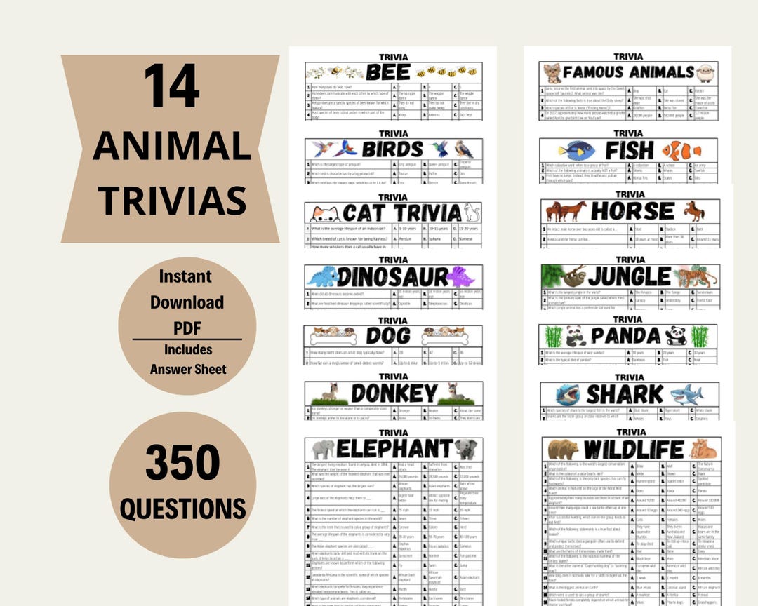 Animal Trivia Bundle: 14 Fun Games for Kids & Adults (PDF Download) - Etsy