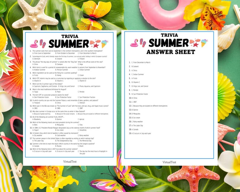 Summer Trivia, Summer Trivia Game, Summer Themed Trivia, Summer ...