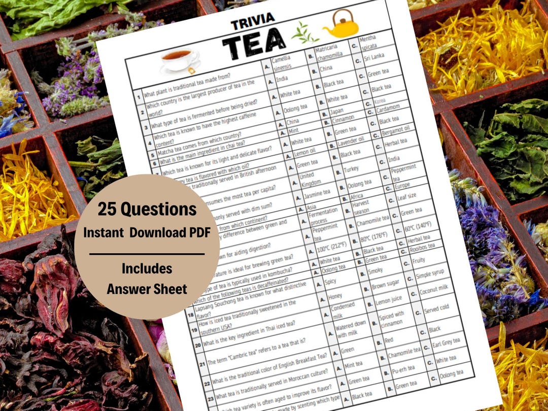 Tea Trivia Game: 25 Fun Tea Time Questions (printable PDF) - Etsy
