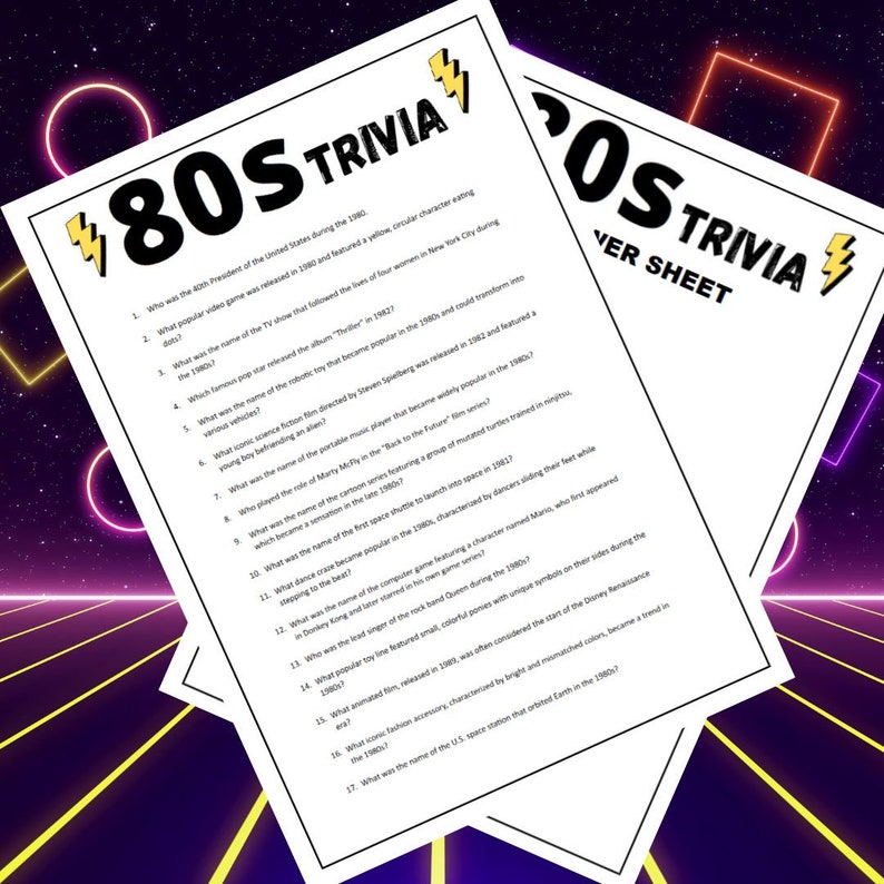 80s Trivia 80s Trivia Games 80s Party Game Pub Trivia Printable ...