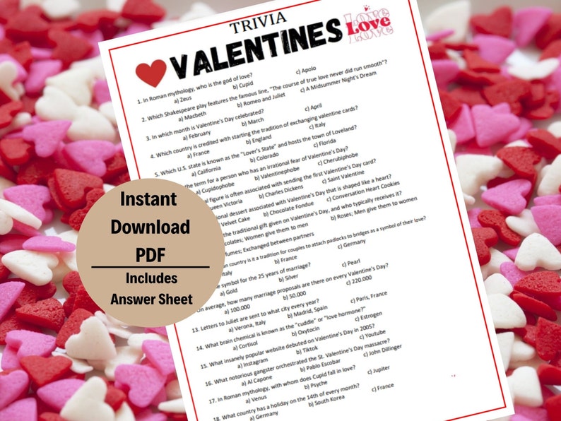 Valentines Day Trivia | Valentines Trivia Game |valentine Trivia Quiz ...