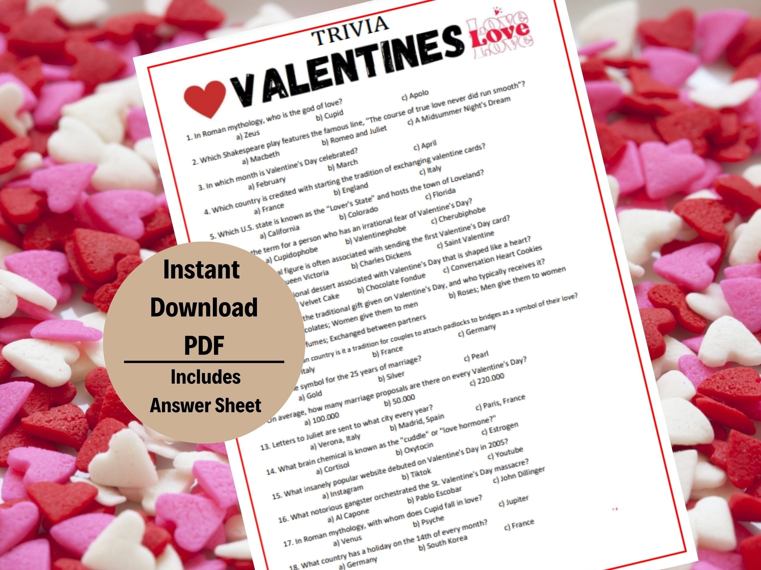 Valentines Day Trivia | Valentines Trivia Game |valentine Trivia Quiz ...