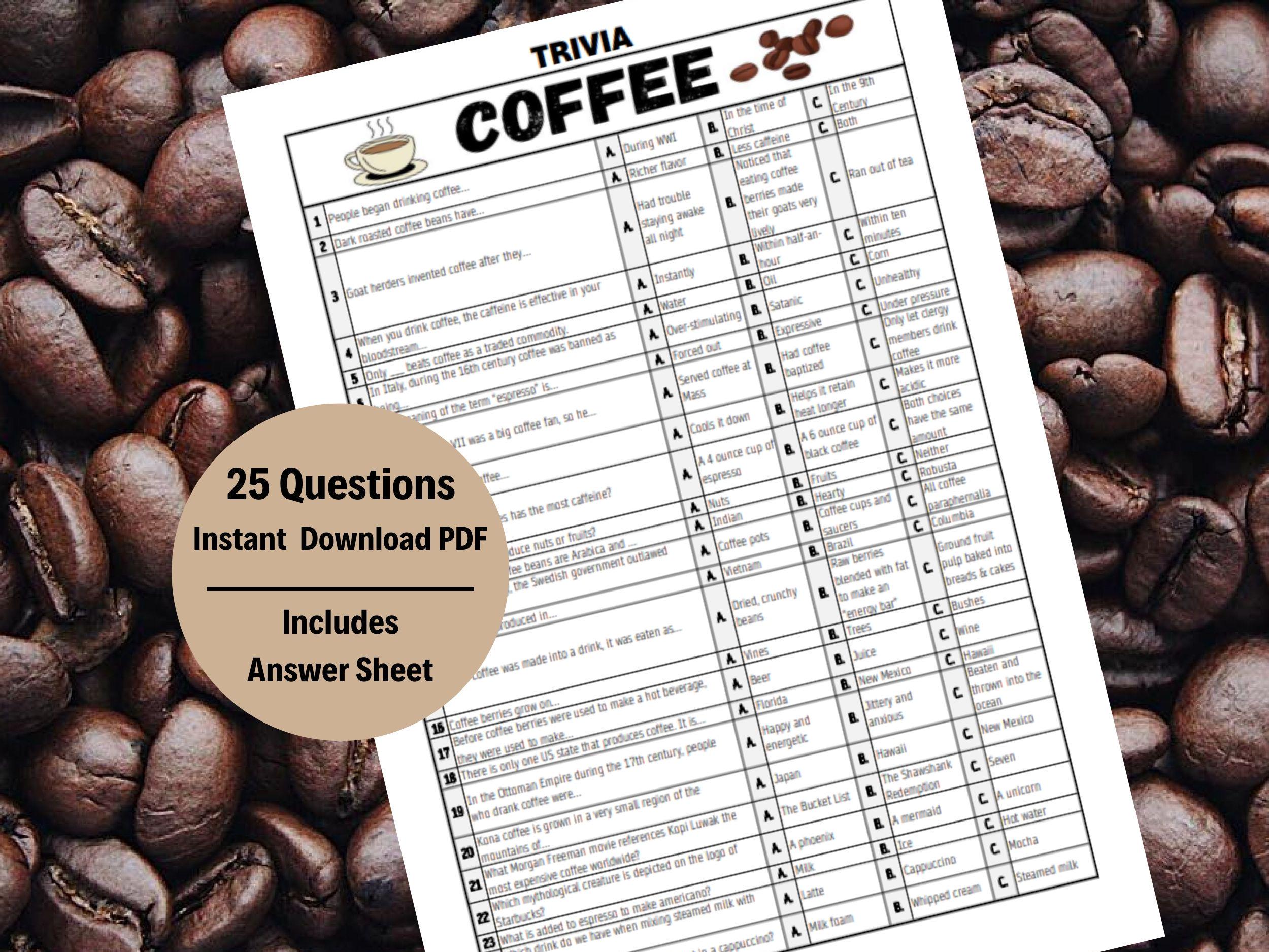 Coffee Trivia Quiz: Fun Facts & Party Game (digital Download) - Etsy