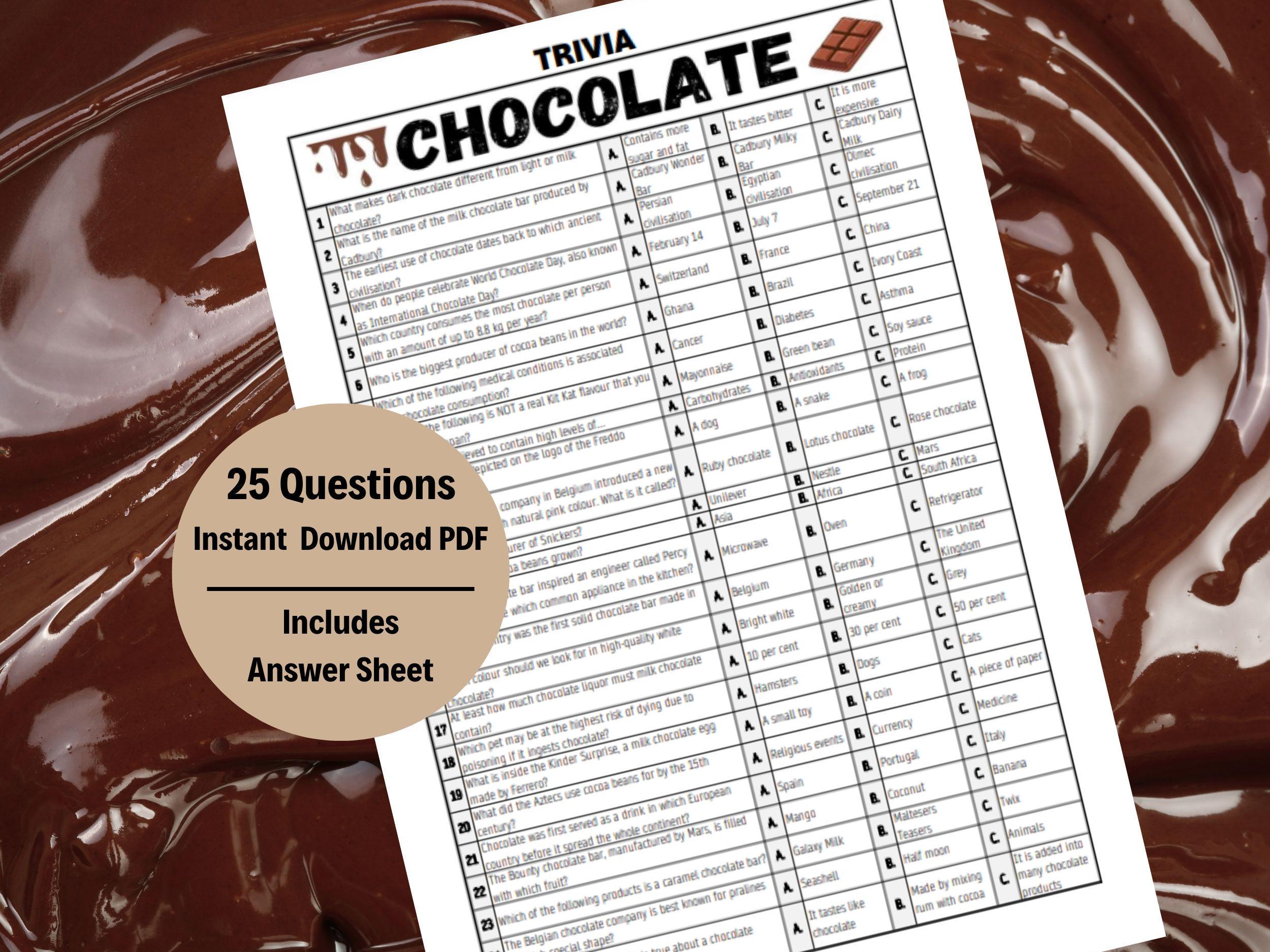 Chocolate Trivia Game: Fun Printable Quiz (digital Download) - Etsy