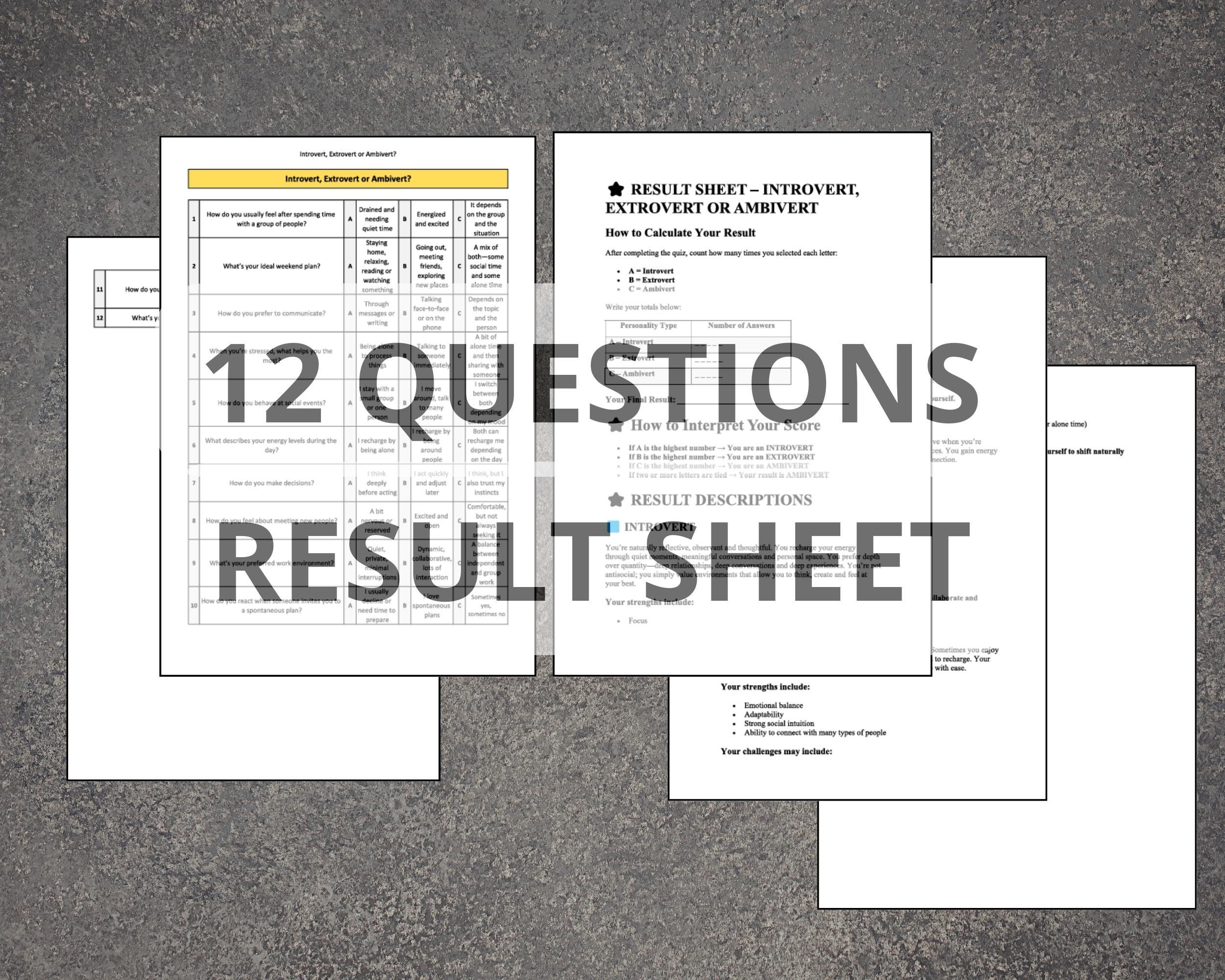 Personality Test Printable | Introvert Extrovert Ambivert Quiz (PDF ...