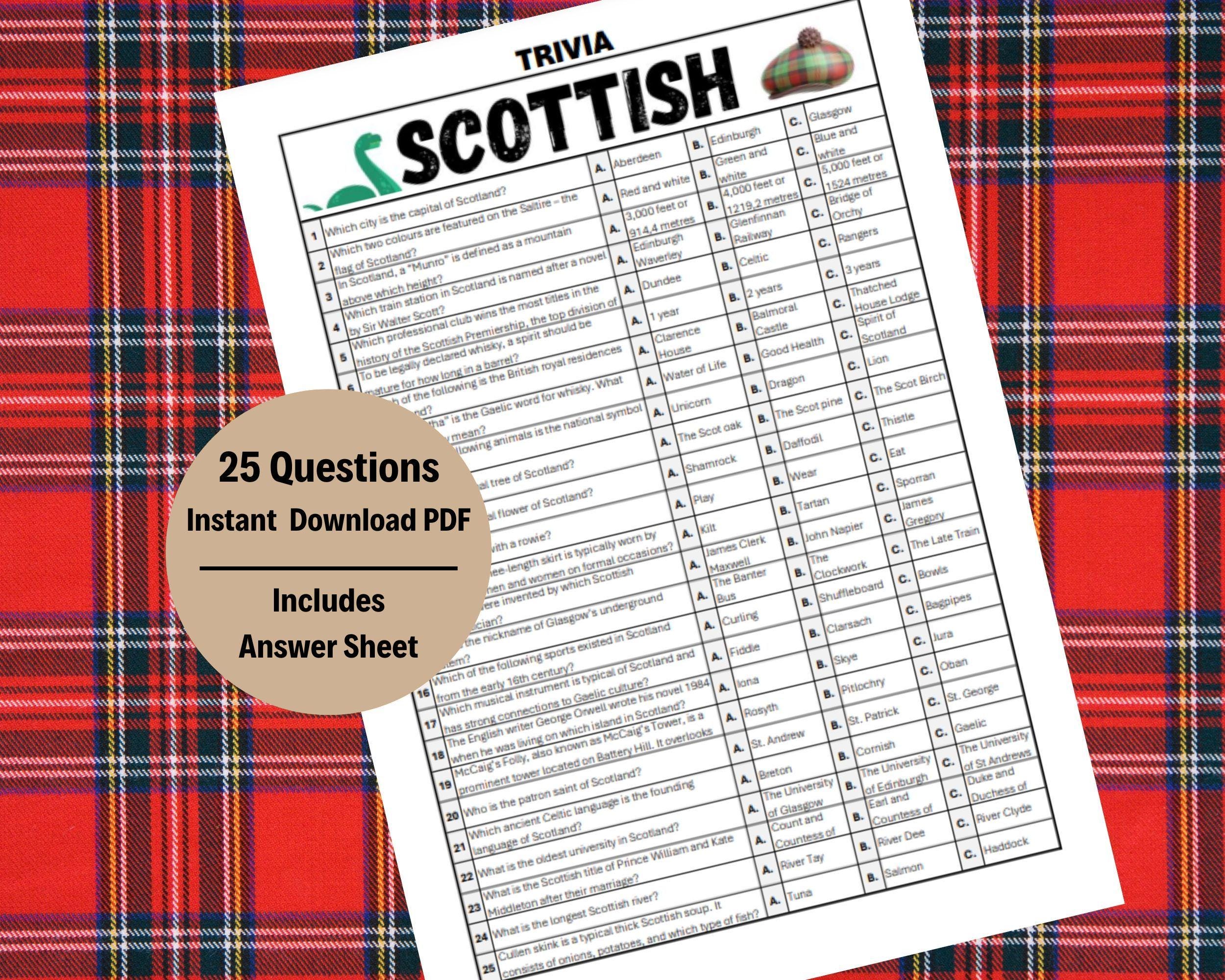 Scottish Trivia Game: Fun Scotland Quiz (PDF Download) - Etsy UK