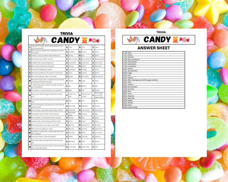 Candy Trivia Game: Printable Sweet Treats Quiz (digital Download) - Etsy