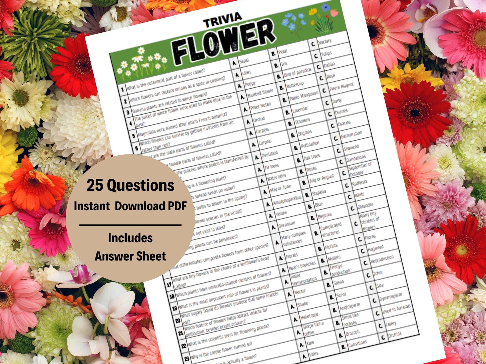 Flower Trivia Game: Fun Plant Facts Quiz (digital Download) - Etsy