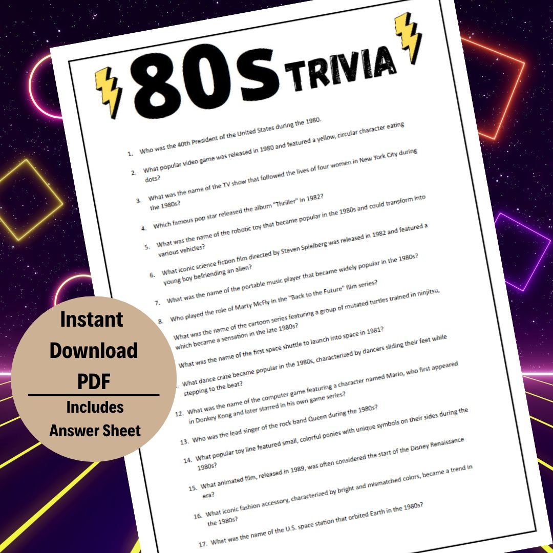 80s Trivia 80s Trivia Games 80s Party Game Pub Trivia Printable Printable Games Printable ...