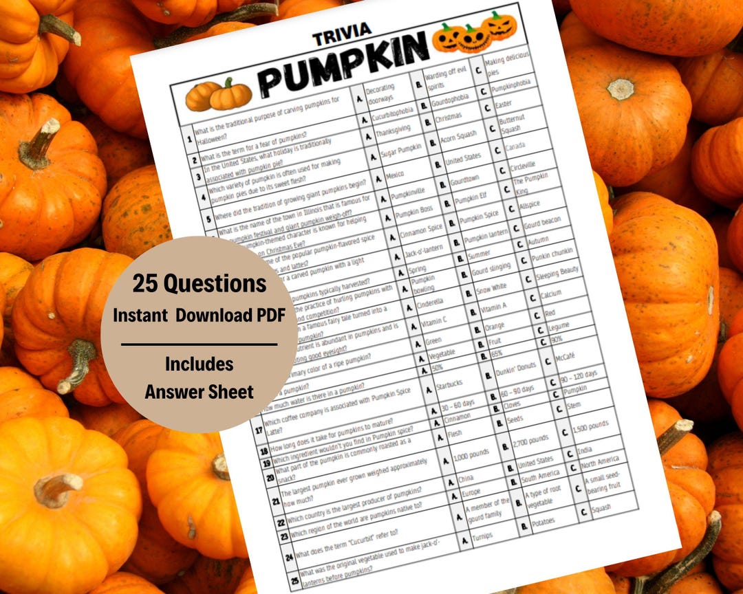 Pumpkin Trivia | Pumpkin Trivia Game |pumpkin Trivia Quiz | Printable ...