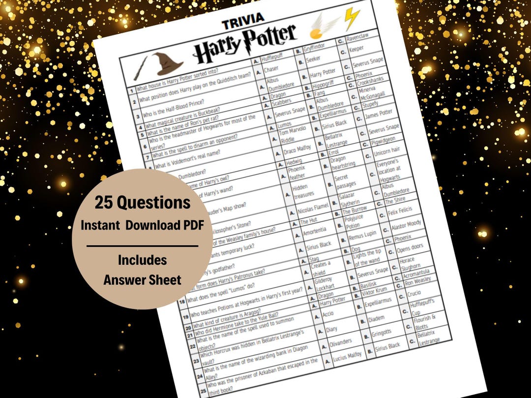 Harry Potter Trivia Game: 25 Wizarding World Questions (PDF) - Etsy