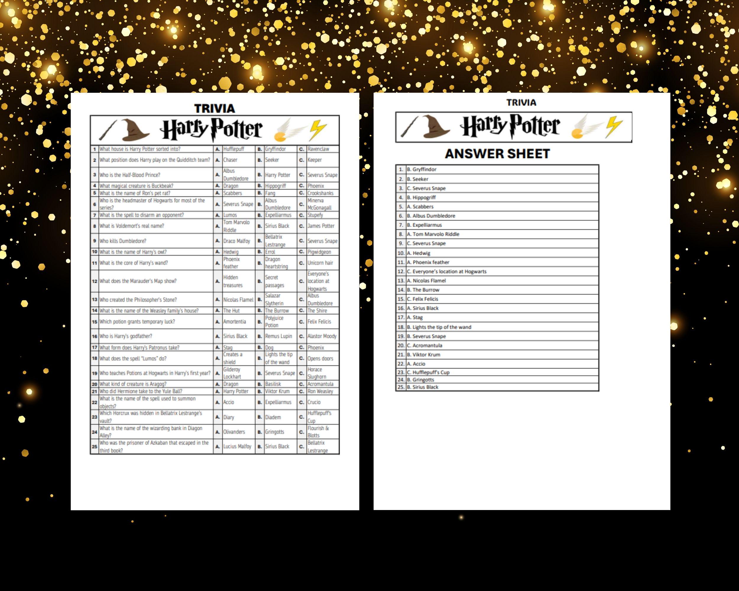 Harry Potter Trivia Game: 25 Wizarding World Questions (PDF) - Etsy