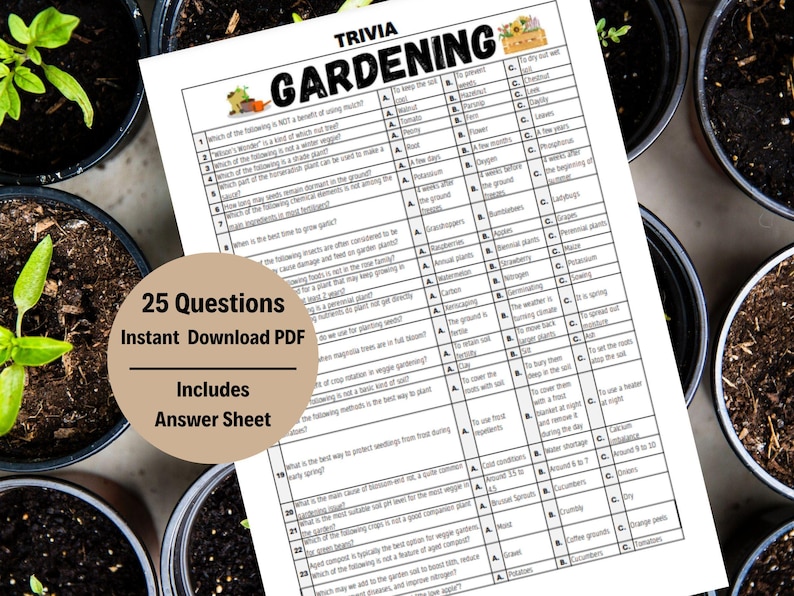 Gardening Trivia Game: Fun Plant Quiz (printable PDF) - Etsy