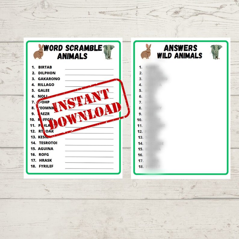 Wild Animal Scramble Printable | Printable Games | Scramble Game ...