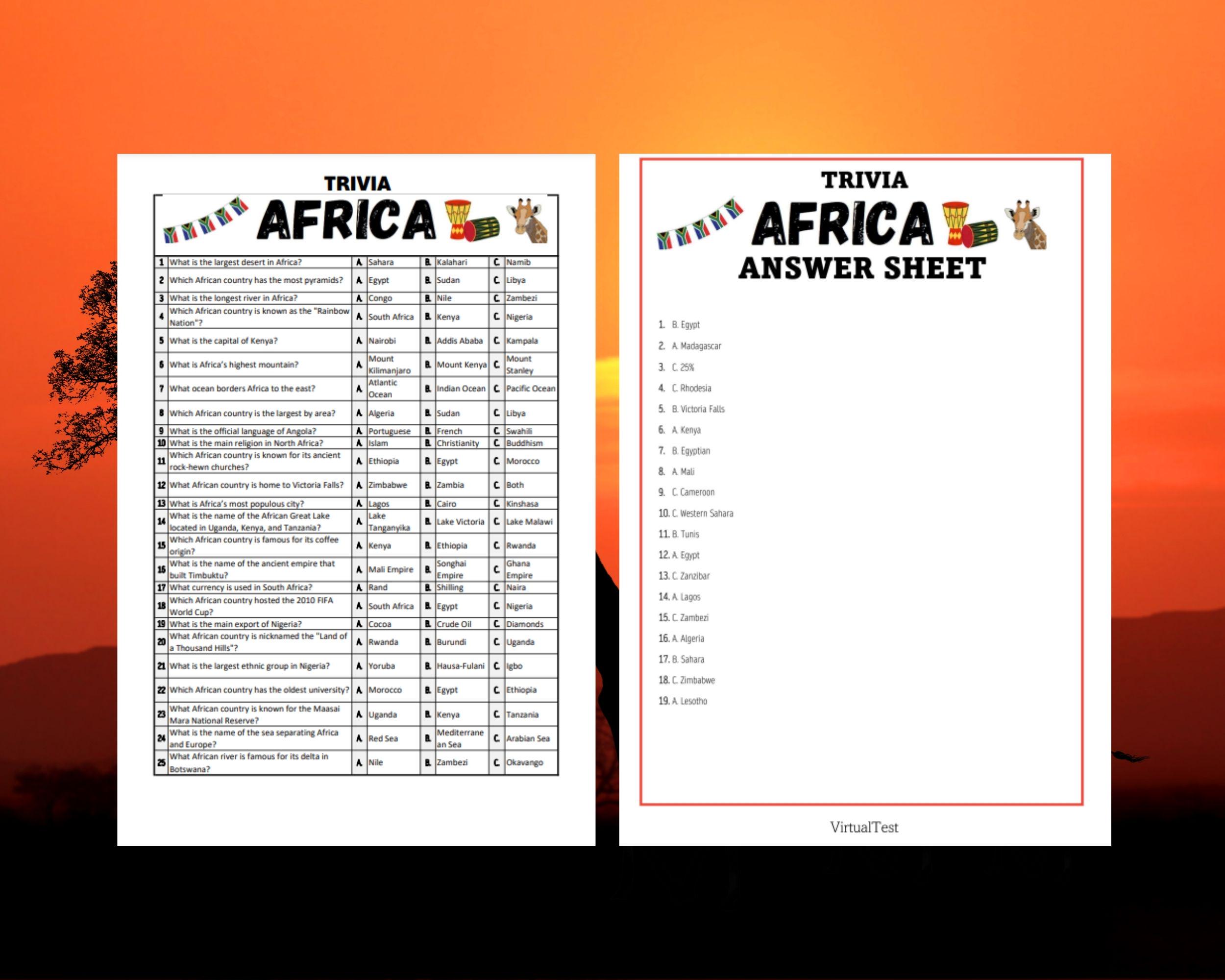 Africa Trivia Quiz: History & Culture Game (PDF Download) - Etsy