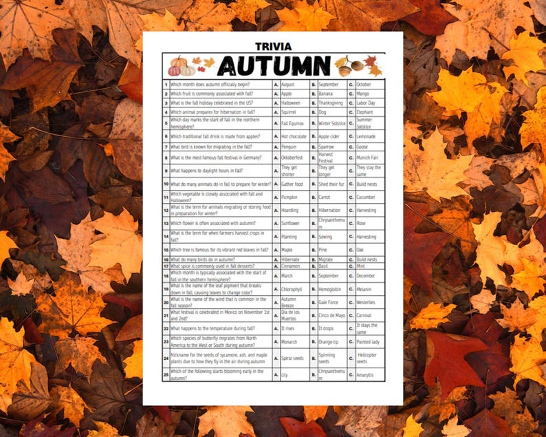 Autumn Trivia Printable: Fun Fall Quizzes and Questions for Family ...