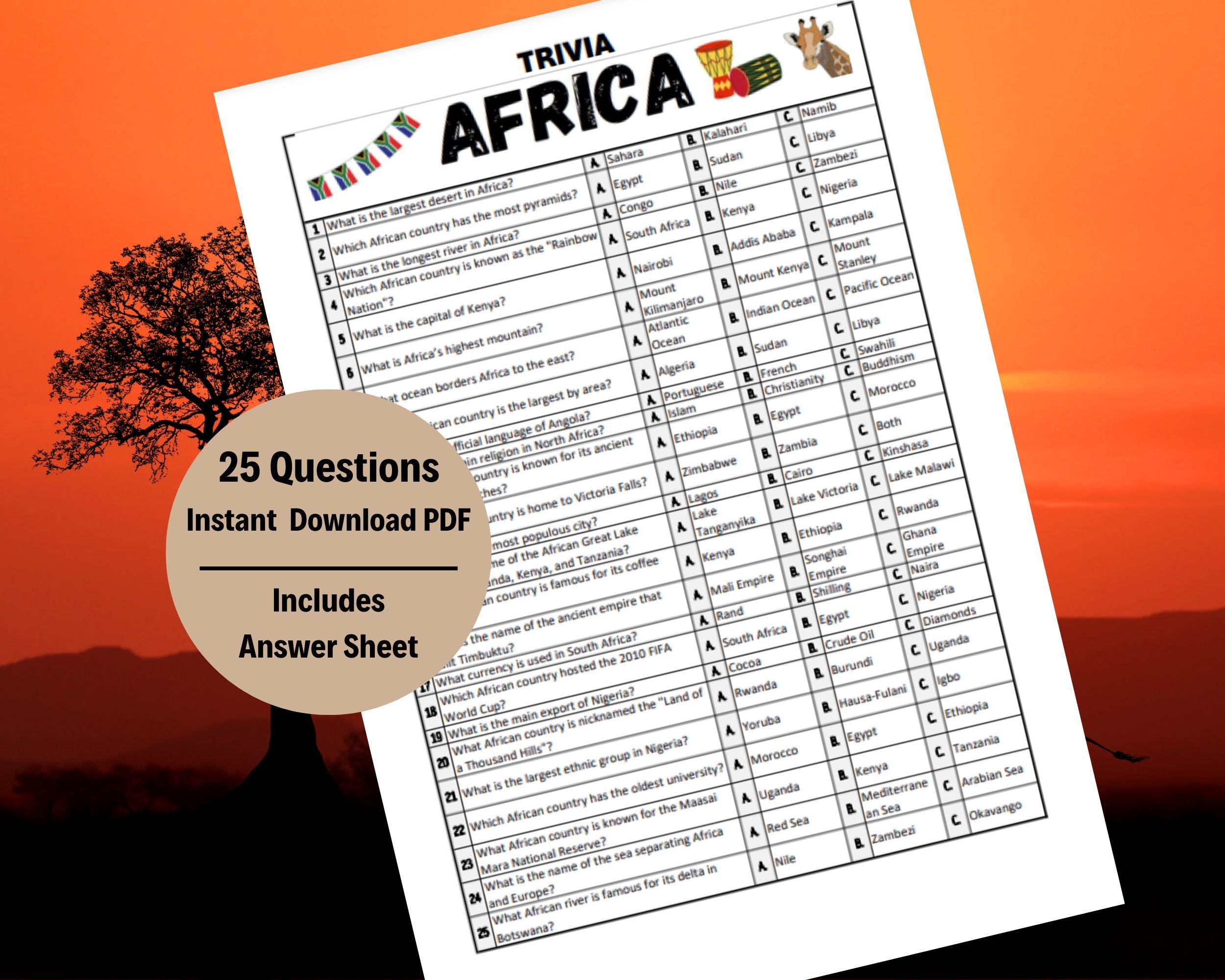 Africa Trivia Quiz, Africa Trivia, Africa Games, History Game, Trivia ...