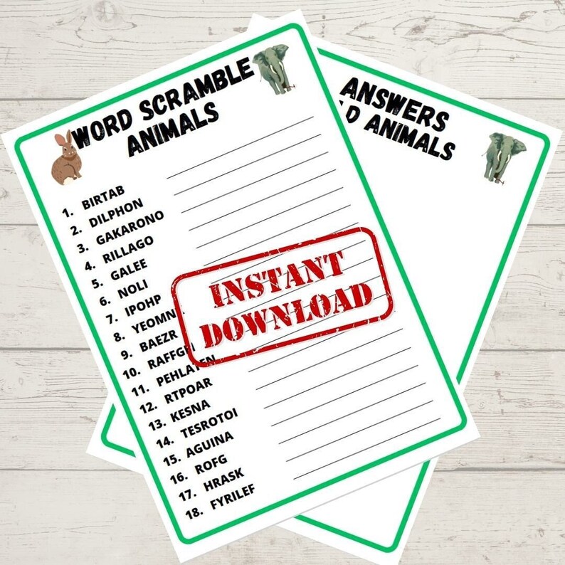 Wild Animal Scramble Printable | Printable Games | Scramble Game ...