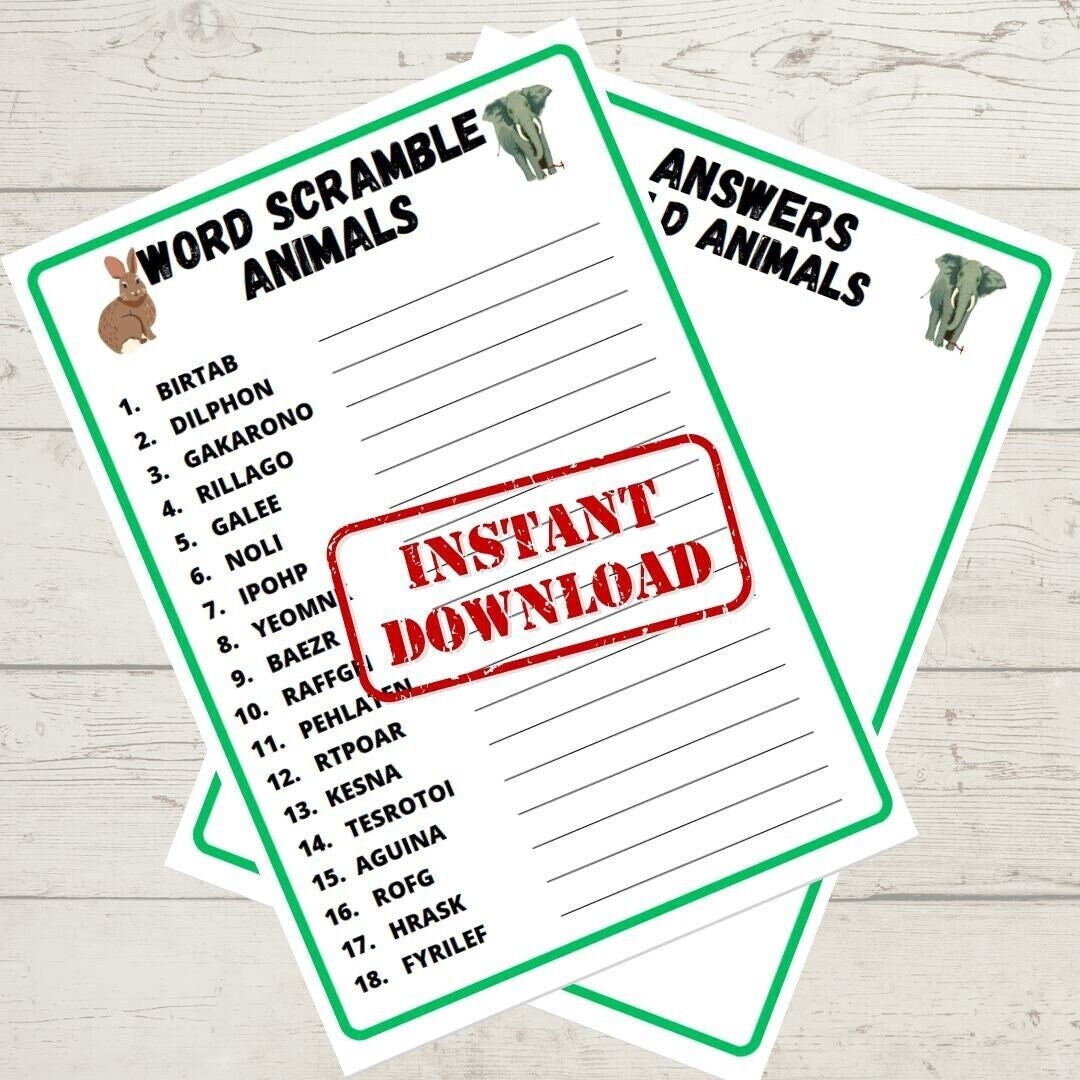 Wild Animal Scramble Printable | Printable Games | Scramble Game ...