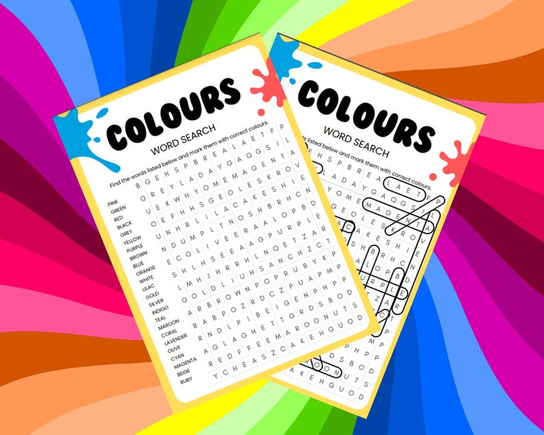 Hard Colours Word Search Printable: Fun Puzzle Game (PDF) - Etsy