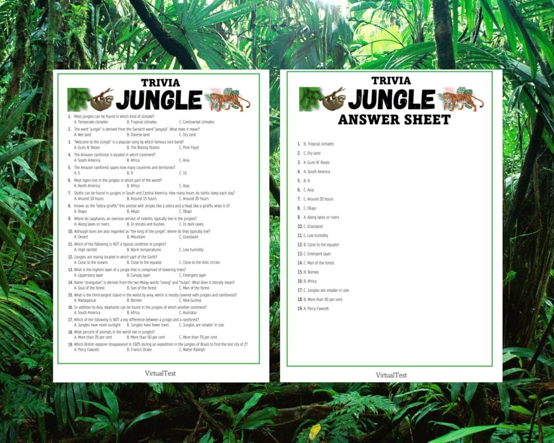 Jungle Trivia Printable, Fun Jungle Quiz, Educational Game, Wildlife ...