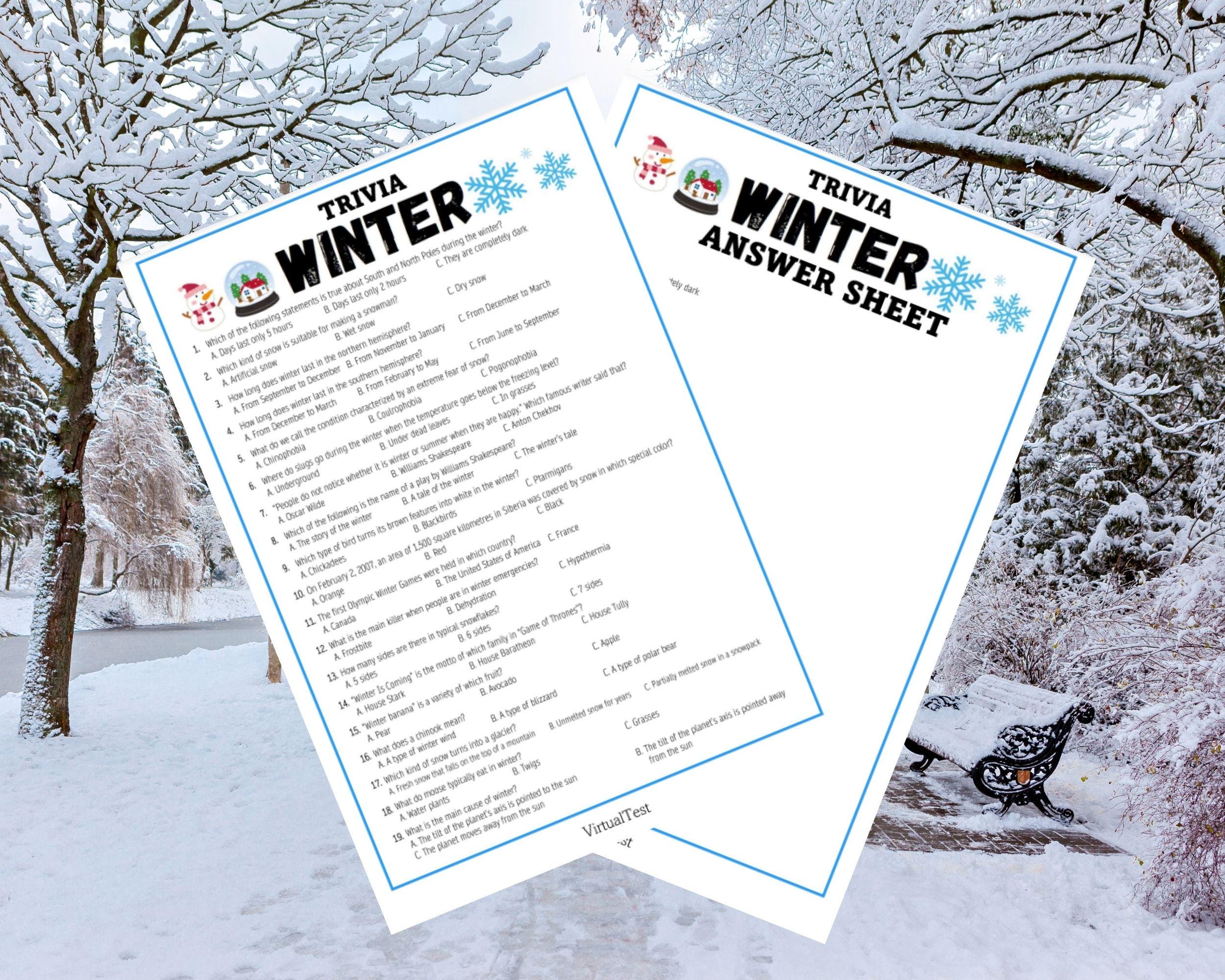 Winter Trivia Printable Game, Fun Family Activity & Holiday ...