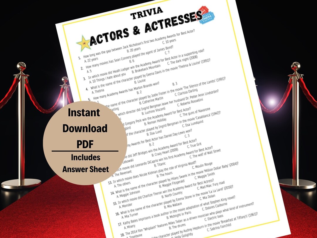 Actors and Actresses Trivia Game: Hollywood Film Quiz (PDF) - Etsy