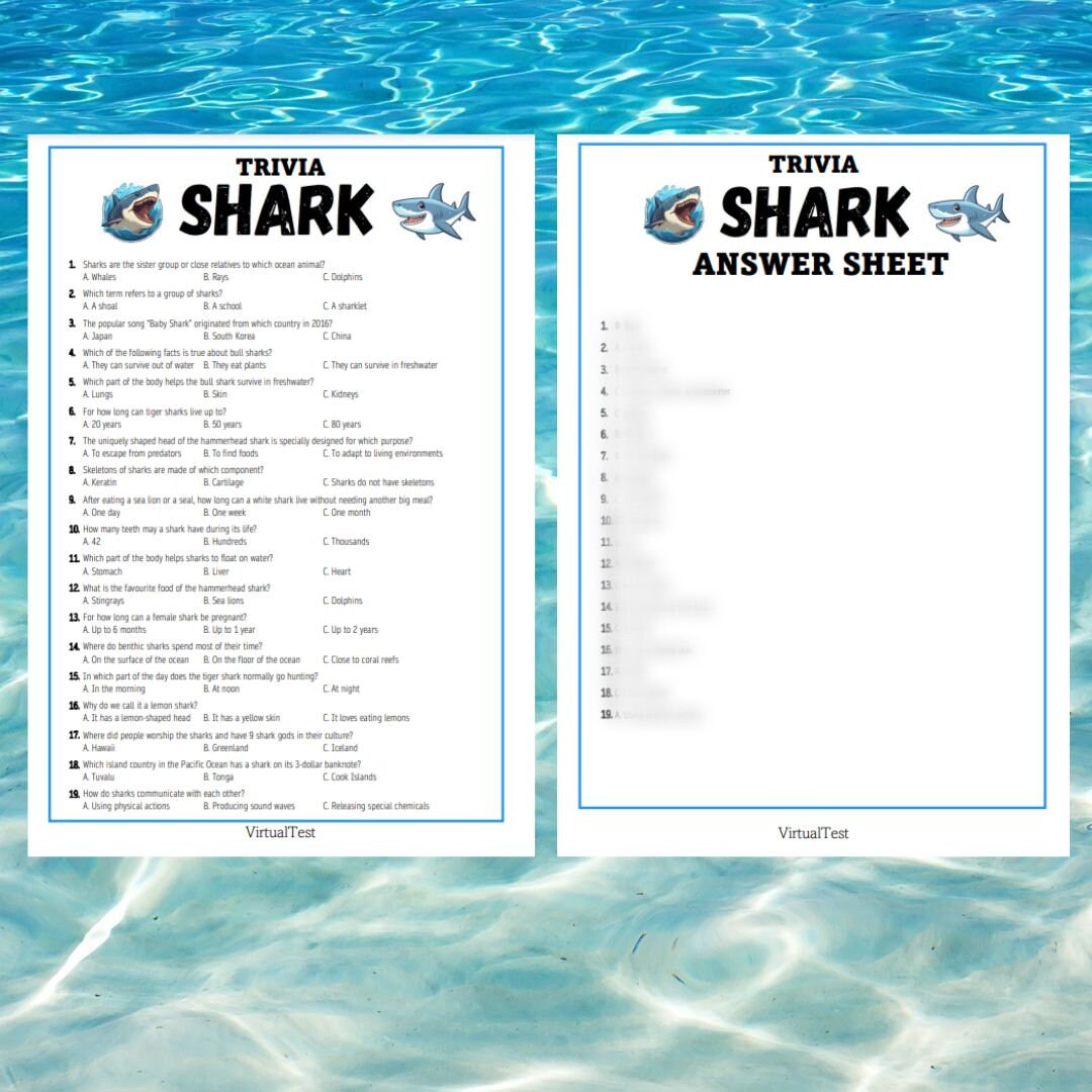 Shark Trivia, Shark Party, Shark Game, Shark Quiz, Animal Trivia ...