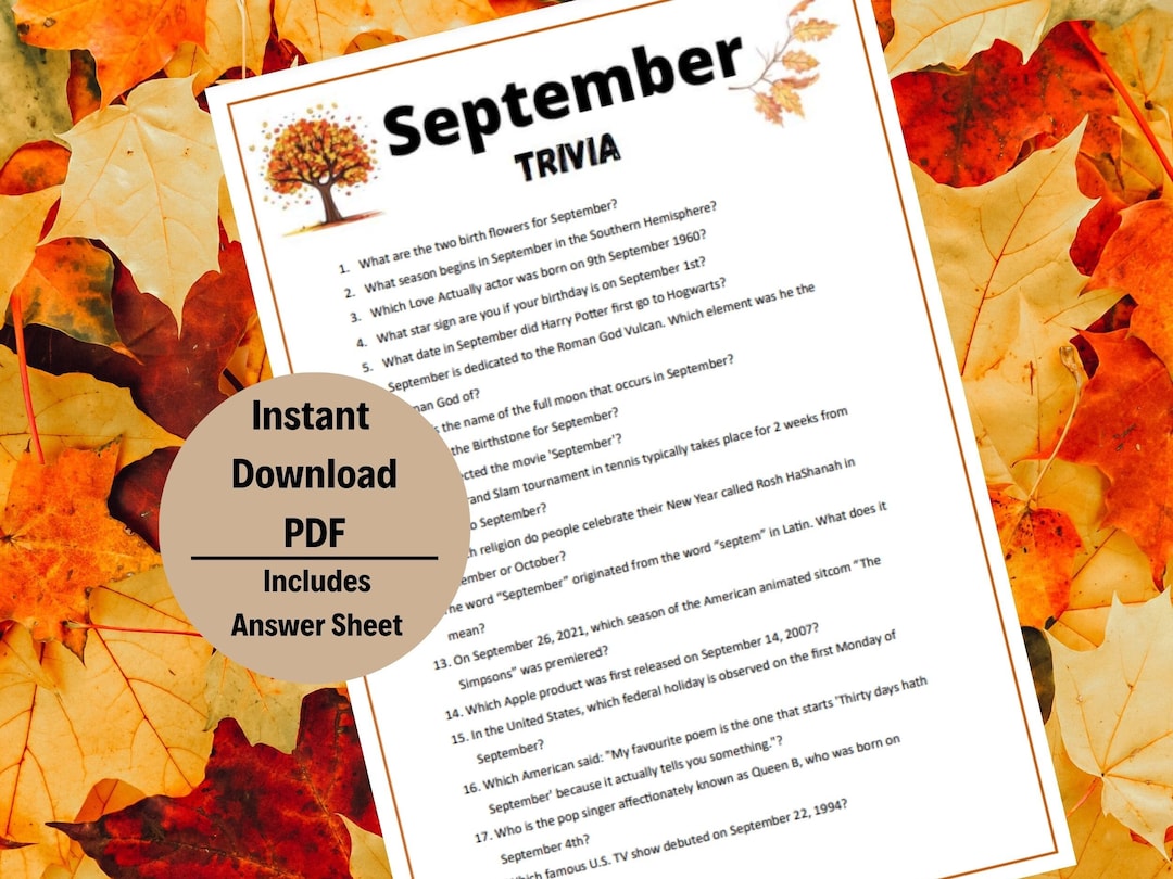 September Trivia Game | September Trivia Printable Game | Month Trivia ...