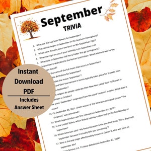 September Trivia Game: Printable Quiz (PDF Download) - Etsy