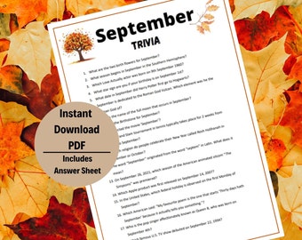 September Trivia Game | Month Quiz (printable PDF Download) - Etsy