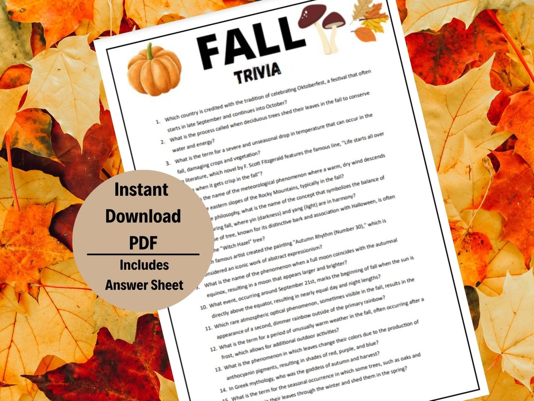 Fall Trivia Game | Fall Trivia Printable Game | Seniors Game for Fall ...