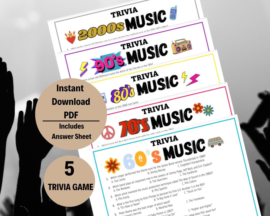 Music Trivia Game Bundle: 60s, 70s, 80s, 90s, 2000s (PDF) - Etsy