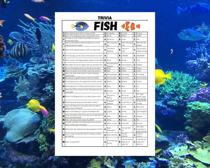 Fish Trivia Game: Fun Facts & Challenges (digital Download) - Etsy