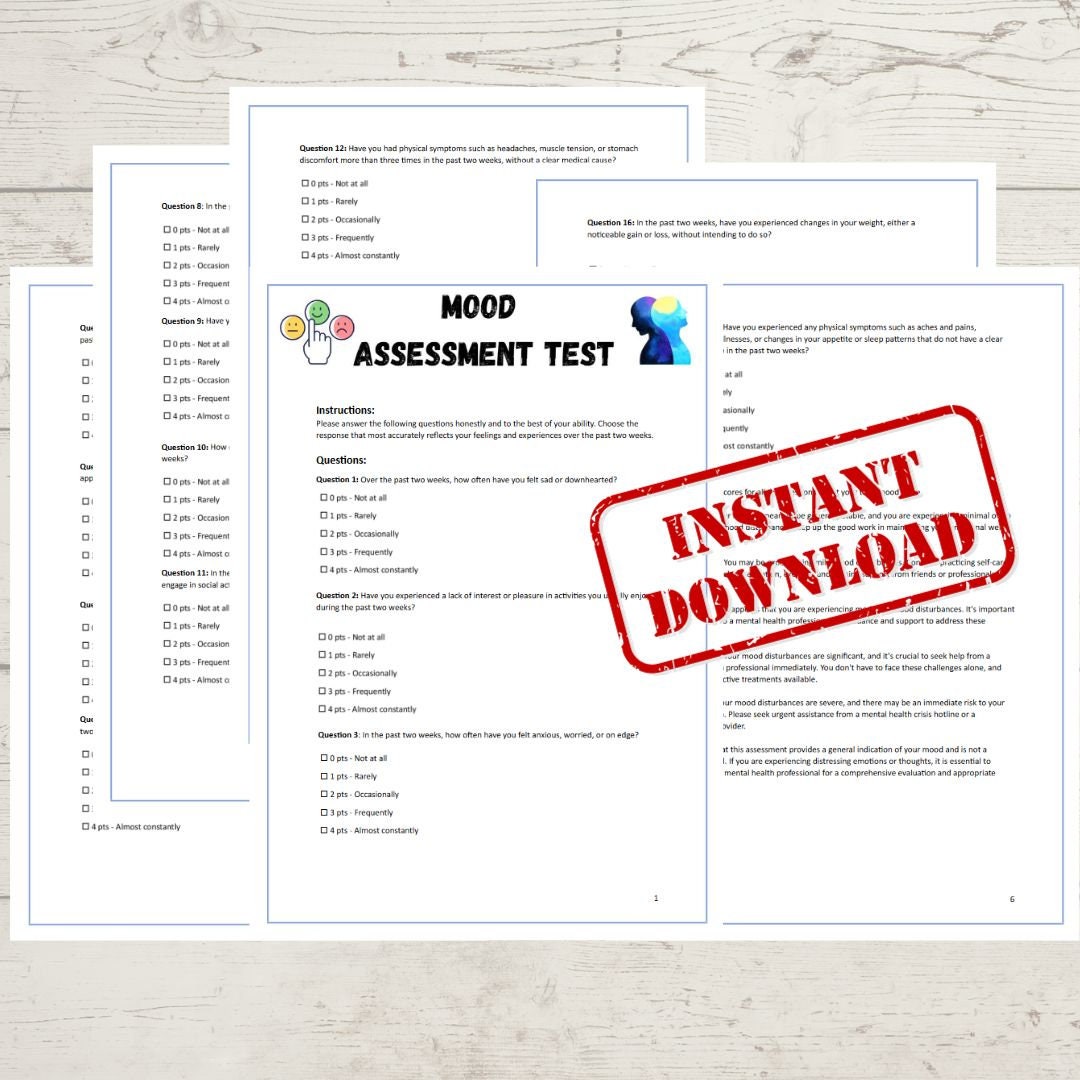 Mood Assessment Test: Mental Wellness Quiz (PDF Download) - Etsy