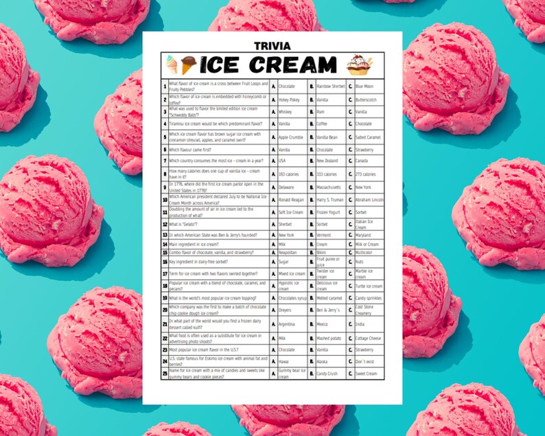 Ice Cream Trivia Quiz: Fun Family Game (digital Download) - Etsy
