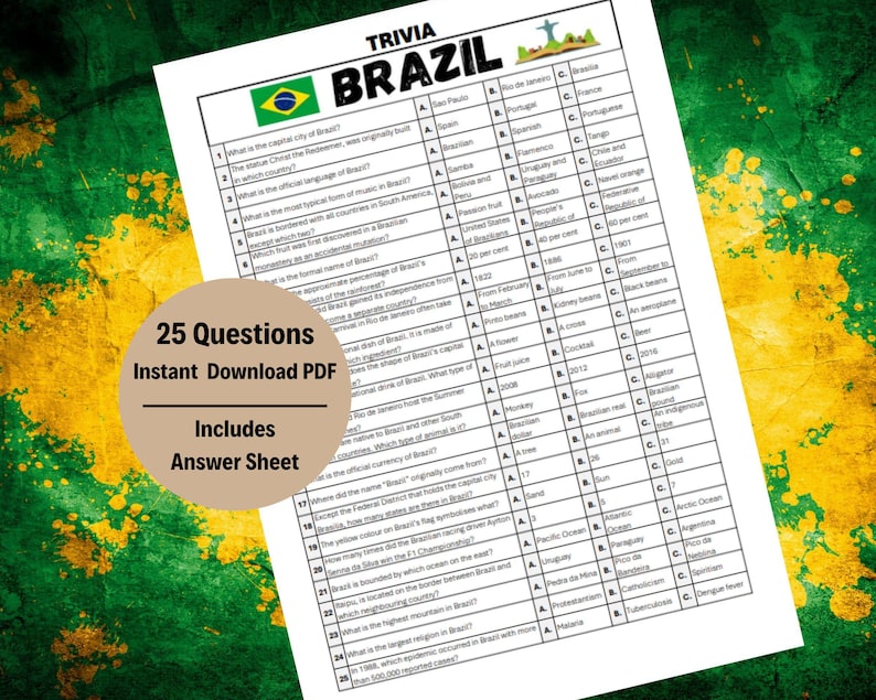 Brazil Trivia Game: Fun Quiz for Family & Parties (digital Download) - Etsy