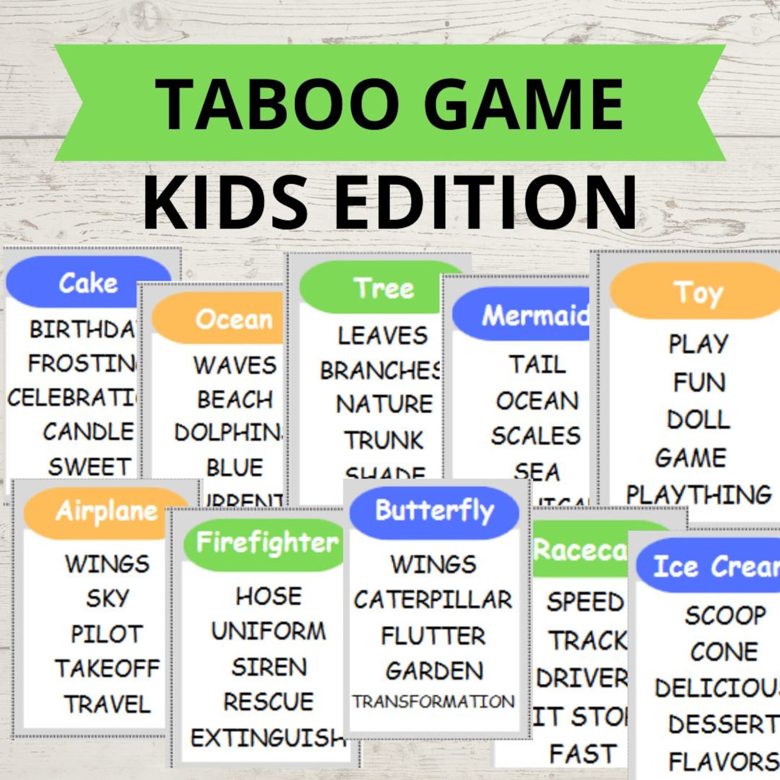 Taboo Game for Kids Printable Kid Taboo Cards Kid Birthday Party Games ...