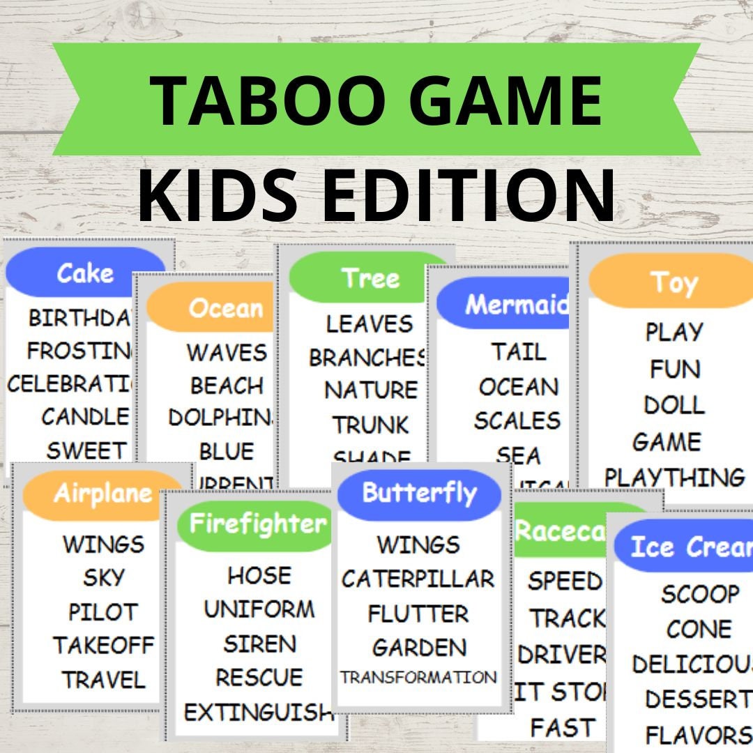 Taboo Game for Kids Printable Kid Taboo Cards Kid Birthday Party Games ...