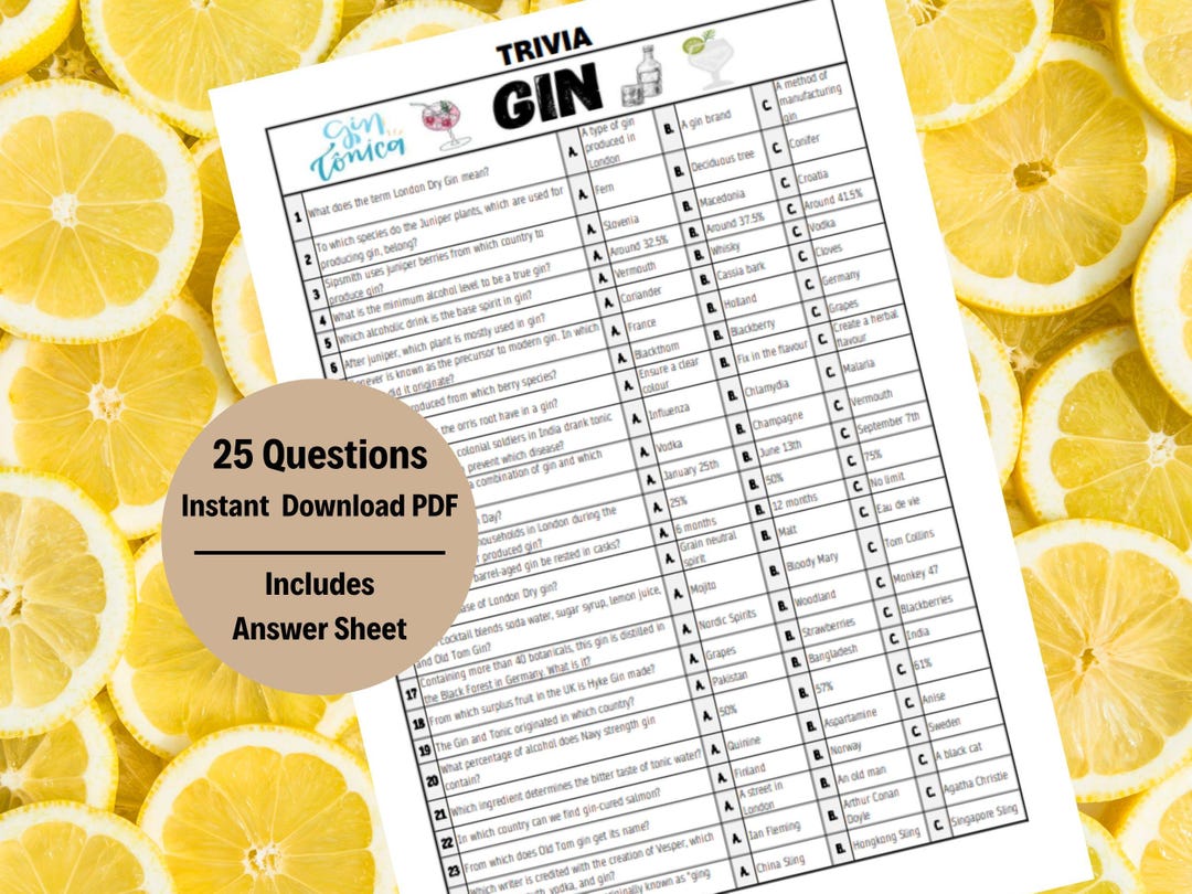 Gin Trivia Quiz: Fun Cocktail Facts & Questions (digital Download) - Etsy
