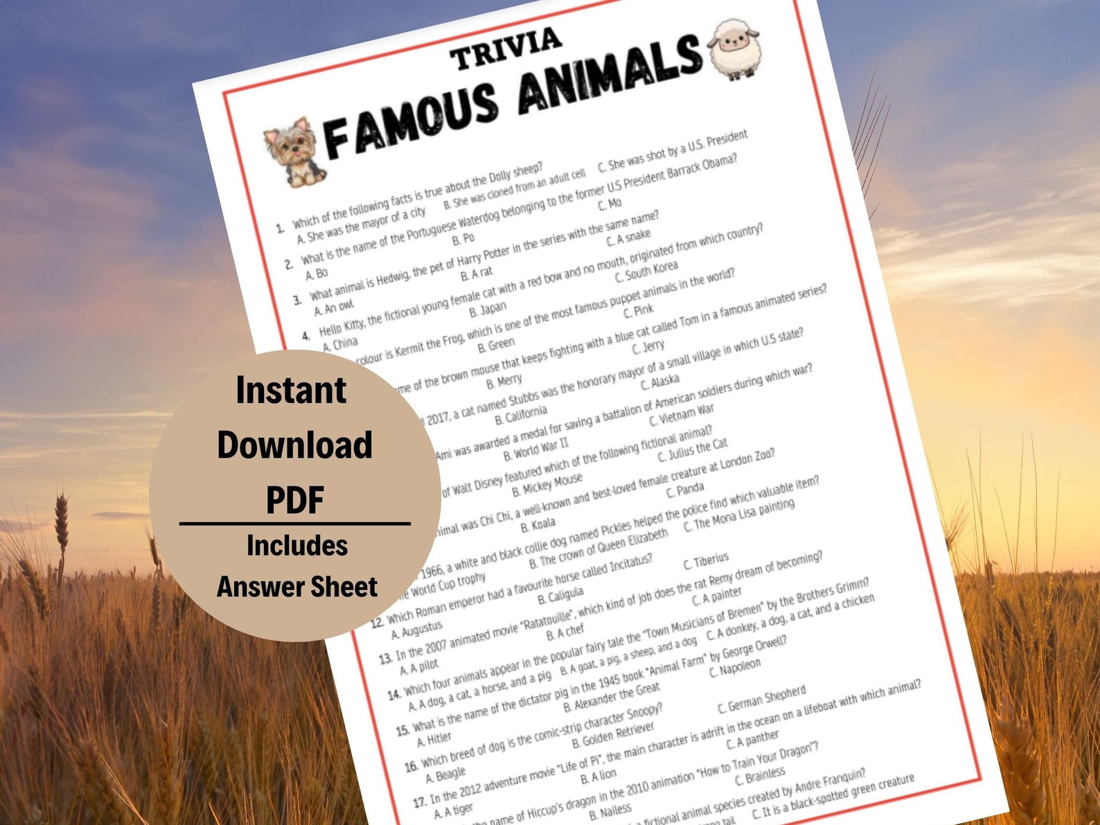 Famous Animal Trivia, Animal Trivia Game, Fun Animal Trivia, Pub Trivia ...